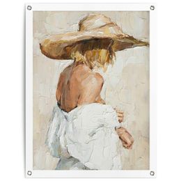 Poster Reinders "Summer Girl", beige (farbe bild(er): beige), B:60cm H:80cm T:0,1cm, Bilder, Poster, Garten - Frau - Strohhut - Beige - Leinwand - Menschen - 60x80 cm