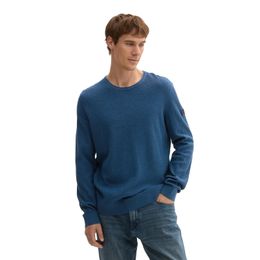 Strickpullover Tom Tailor, Herren, Gr. S, blau (schwarz teal melange), Strick, Obermaterial: 100% Baumwolle, unifarben, regular fit normal, Rundhals, B&uuml;ndchen, Pullover Strickpullover, mit Rundhalsausschnitt