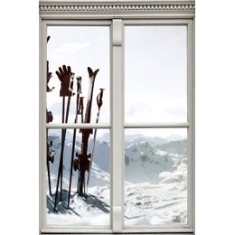 Wandsticker queence "Skier auf Berg", wei&szlig;, B:40cm H:60cm T:0,1cm, Wandtattoos, Wandsticker, Wandsticker, Wandbild, selbstklebend, 3D, Fenster