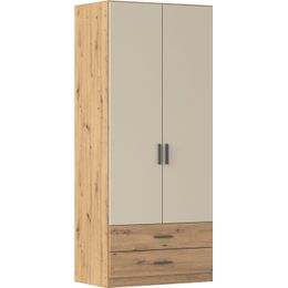 Dreht&uuml;renschrank Rauch "Kleiderschrank Garderobe GAMMA Breiten 91/136/181/226/271/315/360 cm", eiche artisan, beige (champagner), griffstangen graumetallic, B:91cm H:210cm T:54cm, Holzwerkstoff, Schr&auml;nke, Dreht&uuml;renschrank, mit Schubladen, verschiedene Griff-Varianten TOPSELLER MADE IN GERMANY