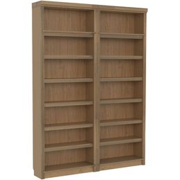 Bibliothek Home Affaire "Soeren Eiche Regal 2x Breite 80 cm", braun (eiche), B:160cm H:220cm T:29cm, Holzwerkstoff, Massivholz, Regale, Bibliothek, teilmassive Eiche, FSC-zertifiziert, Tiefe/H&ouml;he: 29/220 cm
