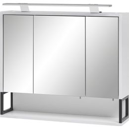 Spiegelschrank Schildmeyer "Limone", wei&szlig; (kreidewei&szlig;), B:70cm H:68cm T:16cm, Holzwerkstoff, Schr&auml;nke, Spiegelschrank, Breite 70 cm, 3-t&uuml;rig, LED-Beleuchtung, Schalter-/Steckdosenbox