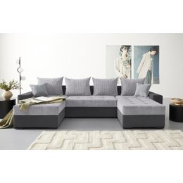 Wohnlandschaft Collection AB "Josy XL U-Form, B: 313 cm in Cord, Cord-Mix", grau (grau, anthrazit), B:313cm H:84cm T:161cm, 100% Polyester, Sofas, Wohnlandschaft, mit Bettfunktion, Bettkasten & 2 Zierkissen, Federkern