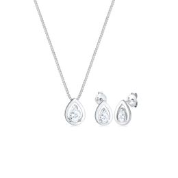 Ohrring und Ketten Set Elli "Schmuckset Set Tropfen Zirkonia Wei&szlig; 925 Sterling Silber" Gr. 45, silber, Schmuck_Sets, Damen, Blacklist, Silber 925 (Sterlingsilber), Ohrring und Ketten Set