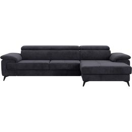 Ecksofa COTTA "Astra L-Form, B: 300 cm", charcoal, B:300cm T:169cm, 95% Polyester (PES) 5%Polyamid (PA), Sofas, Ecksofa, mit Kopfteilverstellung, optional Bettfunktion & Bettkasten