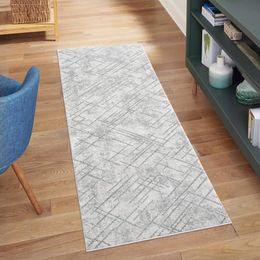 Teppich Carpet City "ANTIK245", grau, B:80cm H:10mm L:300cm, Polyester, Teppiche, Teppich, Kurzflor, 3D-Optik, Klassisch-Modern f&uuml;r Wohnzimmer, Schlafzimmer