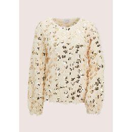 Madeleine Mode Langarmshirt MADELEINE "Sweatshirt Glitzersweatshirt mit Federn", Damen, Gr. 46, beige (beige, goldfarben), Obermaterial: 100% Polyester PES., Modern, Shirts Langarmshirt