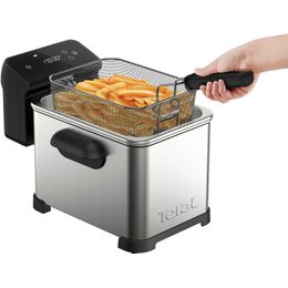 Tefal Fritteuse "FR507D Family Pro Digital", schwarz (edelstahlfarben, schwarz), B:28,5cm H:47,3cm T:33,8cm, Fritteusen, 4 L, sp&uuml;lmaschinengeeignet, digitaler LED-Bildschirm, Fritteuse