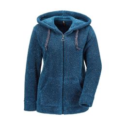 Strickjacke GOLDNER "Kurzgr&ouml;&szlig;e Flausch-Freizeitjacke in Blousonform", Damen, Gr. 22, blau (petrol), Obermaterial: 90% Polyester PES. 10% metallisierte Fasern MTF., figurumspielend, normales B&uuml;ndchen, Strickjacken Strickjacke, keine/nicht Relevant