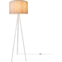 Paco Home Stehlampe "Trina Pillar", wei&szlig;, H: 148,5cm, Leuchten, Wohnzimmer Stehleuchte Dreibein Stativ Mit Stoffschirm Uni Modern, Stehlampe