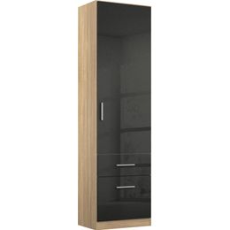 Dreht&uuml;renschrank Rauch "Kleiderschrank Schrank Garderobe Schlafzimmerschrank CELLE", grau (eiche sonoma, hochglanz effektgrau, griffe alu), B:47cm H:197cm T:54cm, Holzwerkstoff, Schr&auml;nke, Dreht&uuml;renschrank, in 4 Breiten und 2 H&ouml;hen, optional mit Schubk&auml;sten MADE IN GERMANY
