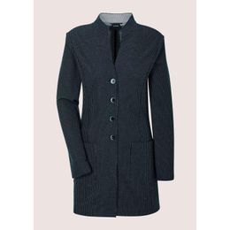 Madeleine Mode Longblazer MADELEINE "Gehrock Eleganter Einreiher mit Nadelstreifen", Damen, Gr. 34, blau (marine, wollwei&szlig;), Obermaterial: 68% Polyester PES. 25% Viskose CV. 7% Elasthan EL., Modern, figurumspielend, Blazer Longblazer, Nadelstreifen