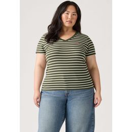 LEVI'S&reg; PLUS Kurzarmshirt LEVI'S PLUS "V NECK TEE", Damen, Gr. XL (46/48), stripe deep depths, Jersey, Obermaterial: 100% Baumwolle, gestreift, figurumspielend h&uuml;ftlang, V-Ausschnitt, Shirts Kurzarmshirt, Gerade geschnittene Passform