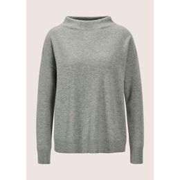 Madeleine Mode Longpullover MADELEINE "Kaschmirpullover Eleganter Strickpullover mit Stehkragen", Damen, Gr. 44/46, grau (steingrau, melange), Obermaterial: 100% Kaschmir WS., Modern, Pullover Longpullover, Reines Kaschmir