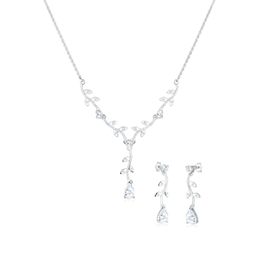 Ohrring und Ketten Set Elli "Schmuckset Blumenranke Zirkonia 925 Sterling Silber" Gr. 45, wei&szlig;, Schmuck_Sets, Damen, Blacklist, Silber 925 (Sterlingsilber), Ohrring und Ketten Set