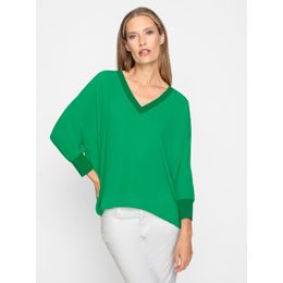 Langarmbluse Heine, Damen, Gr. 50, gr&uuml;n (grasgr&uuml;n), 100% Polyester, unifarben, V-Ausschnitt, Blusen Langarmbluse