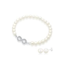Ohrring und Ketten Set Elli "Schmuckset Set mit Infinity Symbol Muschelkernperlen Wei&szlig; 925 Sterling Silber" Gr. 18, wei&szlig;, Schmuck_Sets, Damen, Blacklist, Silber 925 (Sterlingsilber), Ohrring und Ketten Set