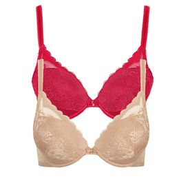 Push-up-BH LISCA "2er Pack Push up BH Evelyn", Damen, Gr. 80, Cup C, bunt (rot, sweet almond), Spitze, Obermaterial: 82% Polyamid PA. 18% Elasthan EL., BHs Push-up-BH