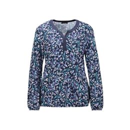 Print-Shirt GOLDNER "Kurzgr&ouml;&szlig;e Trageangenehmes Shirt mit Druck", Damen, Gr. 24, blau (taubenblau, gemustert), Obermaterial: 95% Viskose CV. 5% Elasthan EL., figurumspielend, Gummib&uuml;ndchen, Shirts Print-Shirt, Ohne
