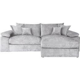 Ecksofa Home Affaire "Soft&Cosy XL L-Form, B: 246 cm - OTTO. Verl&auml;ssliche Qualit&auml;t.", grau (hellgrau), B:246cm T:187cm, 100% Polyester, Sofas, Ecksofa, Mega-Sofa, Cord oder Chenille-Struktur, mit Federkern & 4 Zierkissen