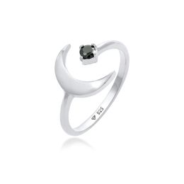 Silberring Elli "Ring Halbmond Astro Offen Zirkonia Schwarz 925 Silber", silber, Fingerringe, Damen, Silber 925 (Sterlingsilber), Silberring