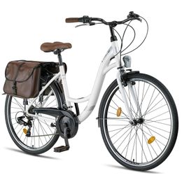 Licorne Bike Stella Plus Premium City Bike in Zoll Aluminium Fahrrad f&uuml;r M&auml;dchen, Jungen, Herren und Damen - 21 Gang-Schaltung - Hollandfahrrad Farbe:Weiss;Gr&ouml;&szlig;e:28 Zoll