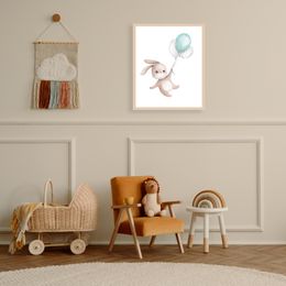 L&uuml;ttenh&uuml;tt Bild mit Rahmen L&Uuml;TTENH&Uuml;TT "oder Poster, Fliegender Hase mit Luftballons", bunt (farbe rahmen: beige, farbe bild(er): bunt), B:50cm H:70cm T:0,7cm, Holz, Plexiglas, Bilder, Bild mit Rahmen, HD Premium Druck