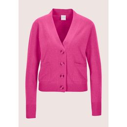 Madeleine Mode Strickjacke MADELEINE "Cardigan Elegante Kaschmirjacke mit V-Ausschnitt", Damen, Gr. 44/46, pink (magenta), Obermaterial: 100% Kaschmir WS., Modern, Strickjacken Strickjacke, Good-Cashmere-Qualit&auml;t