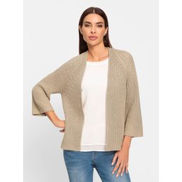 Cardigan Heine, Damen, Gr. 50, beige (sand), 50% Baumwolle, 50% Polyacryl, unifarben, Strickjacken Cardigan