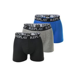 Boxershorts Replay "Boxershort 3er Pack", Herren, Gr. M, bunt (schwarz, grau, blau), Obermaterial: 95% Baumwolle CO. 5% Elasthan EL., Unterhosen Boxershorts