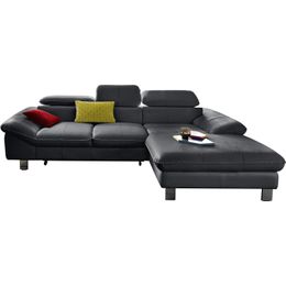 Ecksofa COTTA "Driver L-Form", schwarz, B:268cm H:73cm T:169cm, LEDER BEEFY (ein abgedecktes Spalt-Rindsleder) im Sitz und R&uuml;cken (Korpus in Kunstleder);Luxus-Kunstleder;Kunstleder SOFTLUX;Leder Pampas (echtes Rindsleder), R&uuml;ckseite mit schwarzem Spannstoff bezogen, Sofas, Ecksofa, mit Kopfteilverstellung, wahlweise mit Bettfunktion & Bettkasten