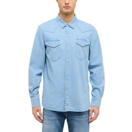 Langarmhemd Mustang "Herren Style Duver", Damen, Gr. 3XL, US-Gr&ouml;&szlig;en, blau 100, Popeline, 100% Baumwolle, unifarben, regular fit, Hemden Langarmhemd