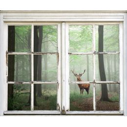 Wandsticker queence "Hirsch im Wald", braun, B:120cm H:80cm, Wandtattoos, Wandsticker, Wandsticker, Wandbild, selbstklebend, 3D, Fenster