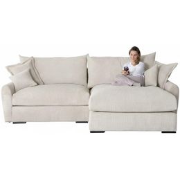 Ecksofa Home Affaire "Finca XXL L-Form, Breite 247 cm", cream, B:247cm T:187cm, 100% Polyester, Sofas, Ecksofa, Mega-Sofa, Cord oder Chenille-Struktur, mit Federkern & 4 Zierkissen