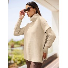 Rollkragenpullover Heine "Pullover", Damen, Gr. 38, beige (sand, meliert), 75% Polyacryl, 15% Wolle, 10% Polyamid, meliert, unifarben, Pullover Rollkragenpullover