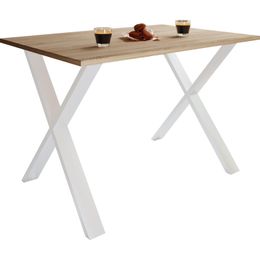 Vcm Holzesstisch H. 76 x B. 110 x T. 50 cm hochwertiges und massives Fu&szlig;gestell F&uuml;&szlig;e aus Eisen K&uuml;chentisch - Xona U