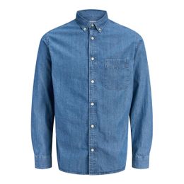 Jack & Jones Langarmhemd JACK & JONES "JPRBLUDEREK DENIM L/S SHIRT", Damen, Gr. S, N-Gr, blau denim fit:relaxed fit, Web, Obermaterial: 100% Baumwolle, unifarben, relaxed fit normal, Hemden Langarmhemd