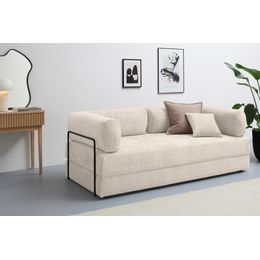 Schlafsofa HOMSY BY ANA JOHNSON "Folda, Dauerschl&auml;fer, Breite 206 cm, Liegefl&auml;che 181x198 cm", beige, B:206cm H:72cm T:94cm, Sofas, Schlafsofa, mit Bett-/Schlaffunktion, inkl. 1x Zierkissen, Tonnentaschenfederkern