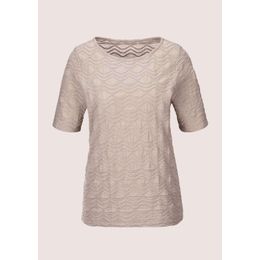 Madeleine Mode Kurzarmshirt MADELEINE "Strukturshirt Viskoseshirt mit Rundhalsausschnitt", Damen, Gr. 44, beige (cappuccino), Obermaterial: 77% Polyester PES. 20% Viskose CV. 3% Elasthan EL., Modern, normal, Shirts Kurzarmshirt