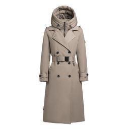 Trenchcoat Khujo "Trenchcoat Elena-YM", Damen, Gr. S, grau (greige), Obermaterial: 100% Polyester PES. Obermaterial: Futter: 100% Nylon NY. 100% Polyester PES., M&auml;ntel Trenchcoat