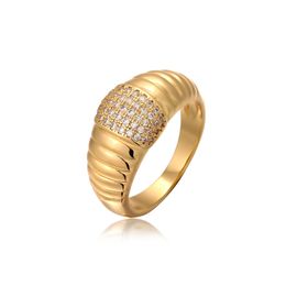 Silberring Elli "Ring Zirkonia Statement Goldfarben" Gr. 52, gold, Fingerringe, Damen, 52, Messing, Silberring