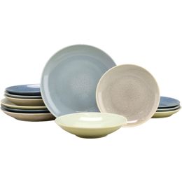Teller-Set Creatable "Geschirr-Set Reactive", bunt, 12 Stk., Steinzeug, Geschirr-Sets, Teller-Set, Teller Set, Service, jedes St&uuml;ck ein Unikat, 12 Teile, f&uuml;r 4 Personen