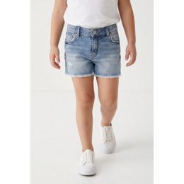 Jeansshorts KIDS Only "KOGROBYN EX VINT DNM SHORTS AZG529 NOOS", Jungen, Gr. 122, N-Gr, blau (light blau denim), Denim/Jeans, Obermaterial: 99% Baumwolle, 1% Elasthan, Destroyed-Effekte, regular fit ca. Mitte Oberschenkel, Jeans Jeansshorts