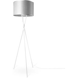 Paco Home Stehlampe "KATE CANVAS UNI COLOR", grau (grau wei&szlig;), H: 177,5cm, Leuchten, Wohnzimmer Dreibein Stoffschirmlampe Standleuchte Textil Schirm E27, Stehlampe