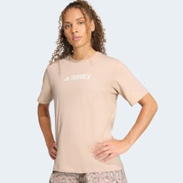 Funktionsshirt adidas terrex "W TX LOGO TEE", Damen, Gr. S, wonder taupe, Obermaterial: 100% Baumwolle, normal, Rundhals, Shirts Funktionsshirt