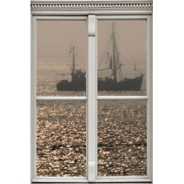 Wandsticker queence "Schiff", grau, B:40cm H:60cm T:0,1cm, Wandtattoos, Wandsticker, Wandsticker, Wandbild, selbstklebend, 3D, Fenster