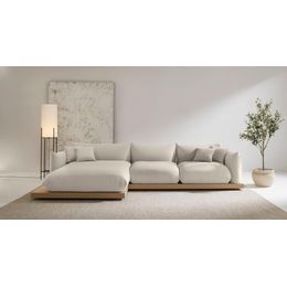 Ecksofa OTTO HOME "Kalix L-Form, 323 cm - OTTO. Verl&auml;ssliche Qualit&auml;t.", hellbeige, B:323cm H:75cm T:165cm, Sofas, Ecksofa, Designsofa, auf Holzplateau, Strukturstoff, hoher Sitzkomfort