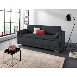 Schlafsofa OTTO HOME "Berlin", grau (anthrazit), B:218cm H:97cm T:96cm, Microfaser PRIMABELLE (100% Polyester);Struktur fein (100% Polyester);Samtoptik (100% Polyester), Sofas, Schlafsofa, mit Boxspringaufbau, Bettfunktion & Bettkasten, Dauerschlafsofa