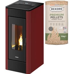 Pelletofen FreePoint "Indaco 11", rot (schwarz), Kamin&ouml;fen, Pelletofen