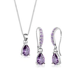 Ohrring und Ketten Set Elli "Schmuckset Ohrh&auml;nger Anh&auml;nger mit Zirkonia Tropfen aus 925 Sterling Silber" Gr. 45, lila (violett), Schmuck_Sets, Damen, 45, Ohrring und Ketten Set